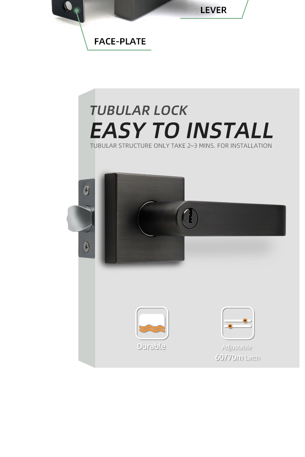 Home Apartment Mechanical Entrance handle door lock Matt Black Entry ...